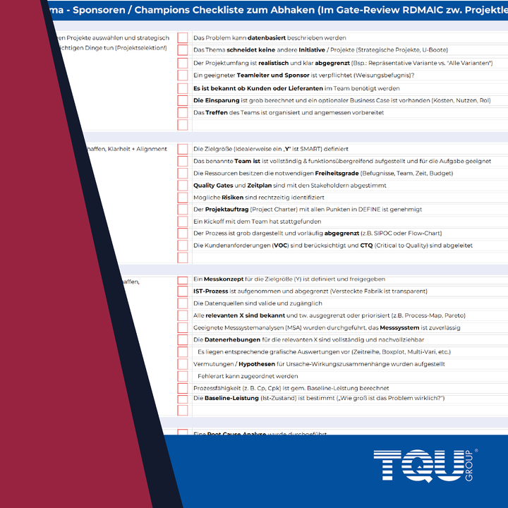 Excel Tool | Six Sigma Champion Checkliste - TQU GROUP